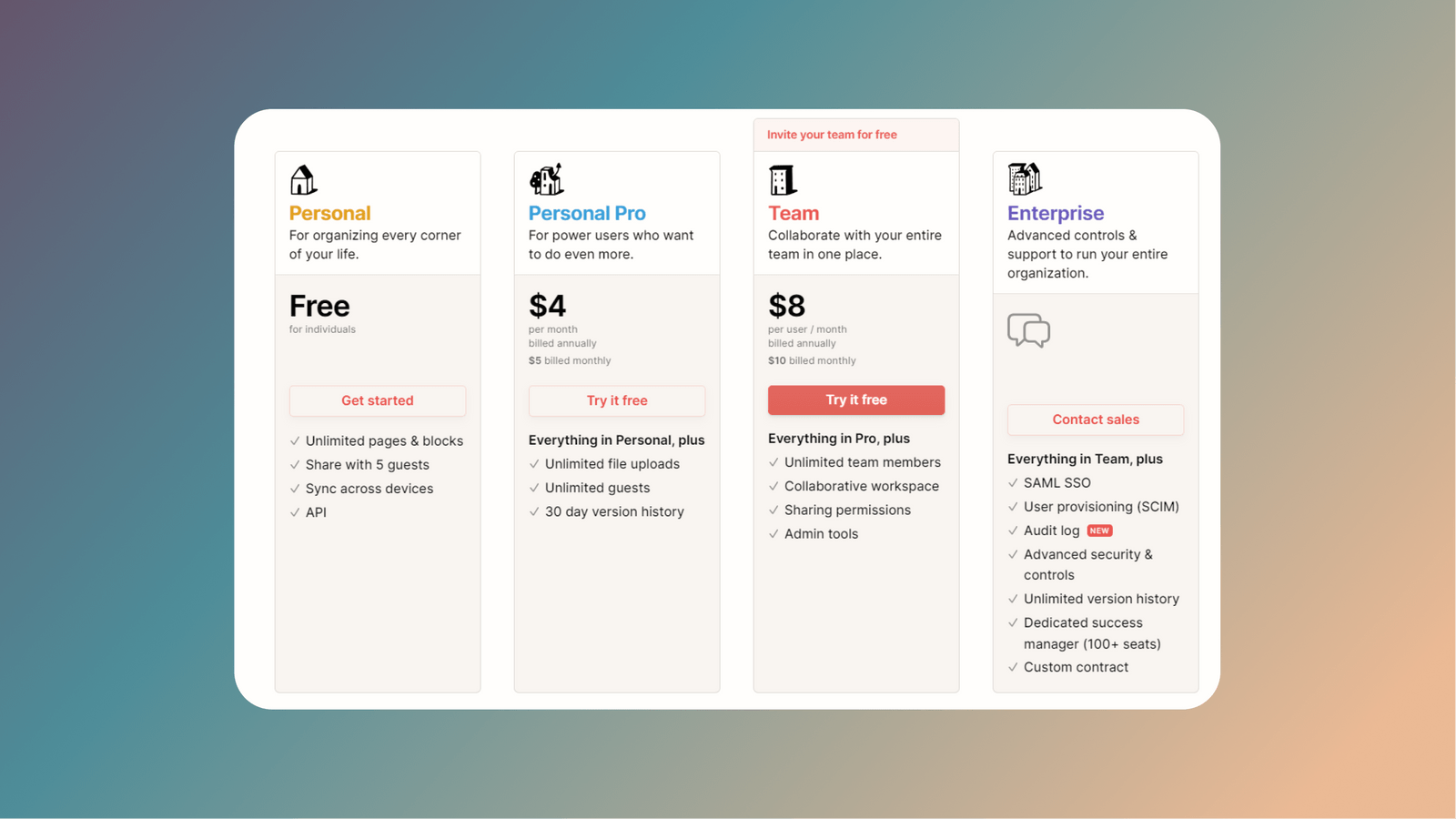 Notion Pricing: Plans, Features & Personal Pro